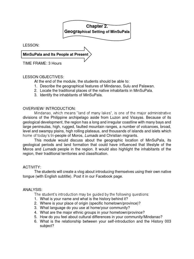 Geogra: Phical Setting of Minsupala | PDF | Mindanao | Philippines