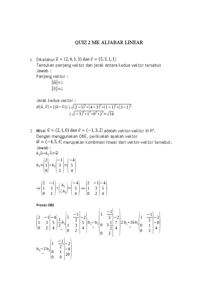 Quiz 2 Aljabar Linear | PDF