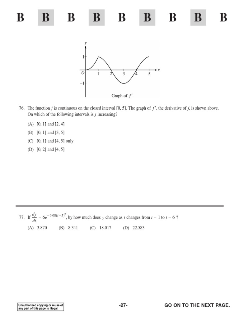 BC YES Calculator MC | PDF | Derivative | Function (Mathematics)