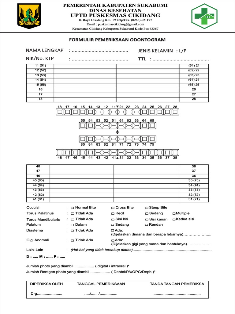 Formulir Pemeriksaan Odontogram | PDF