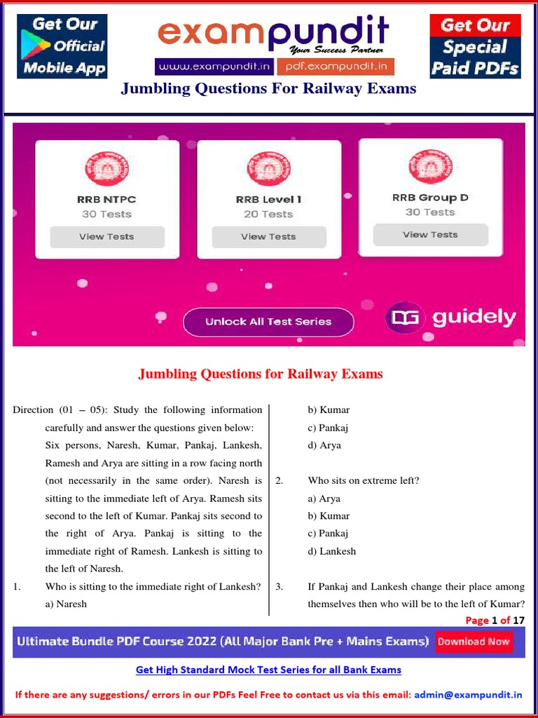 Jumbling Questions PDF For Railway NTPC Exams | PDF | Test (Assessment)