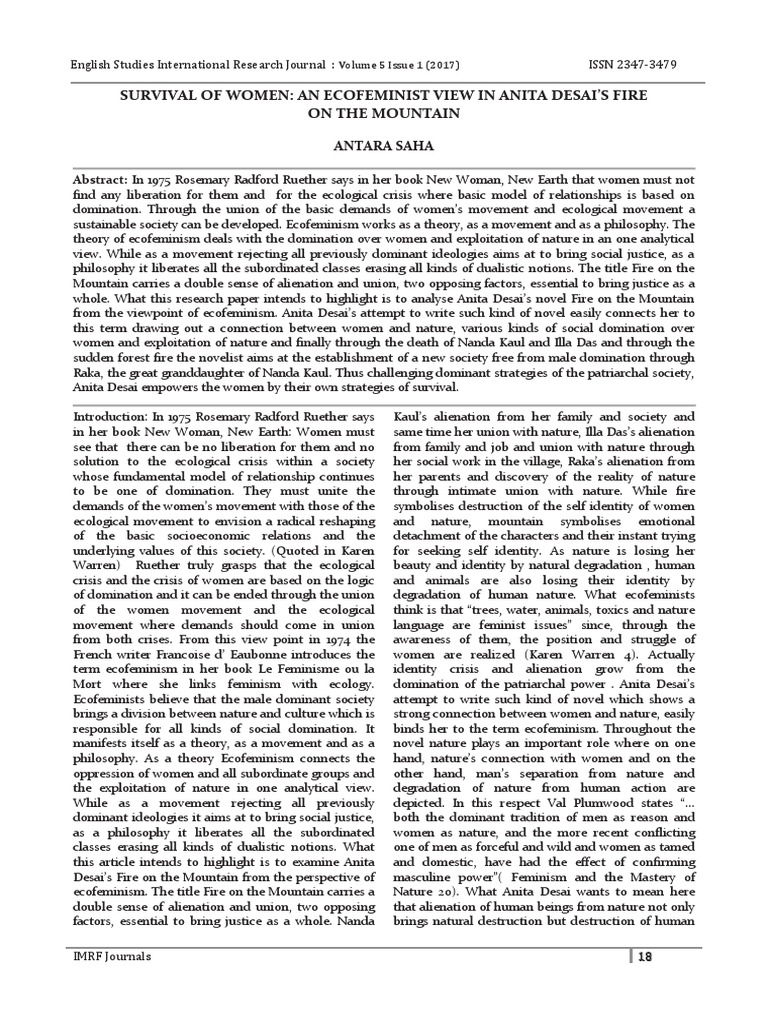 Survival of Women: An Ecofeminist View in Anita Desai'S Fire On The ...