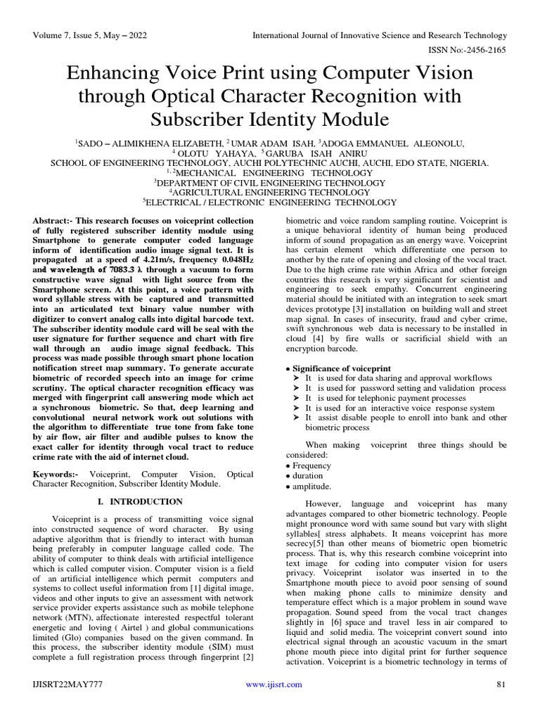 Enhancing Voice Print Using Computer Vision Through Optical Character Recognition With ...