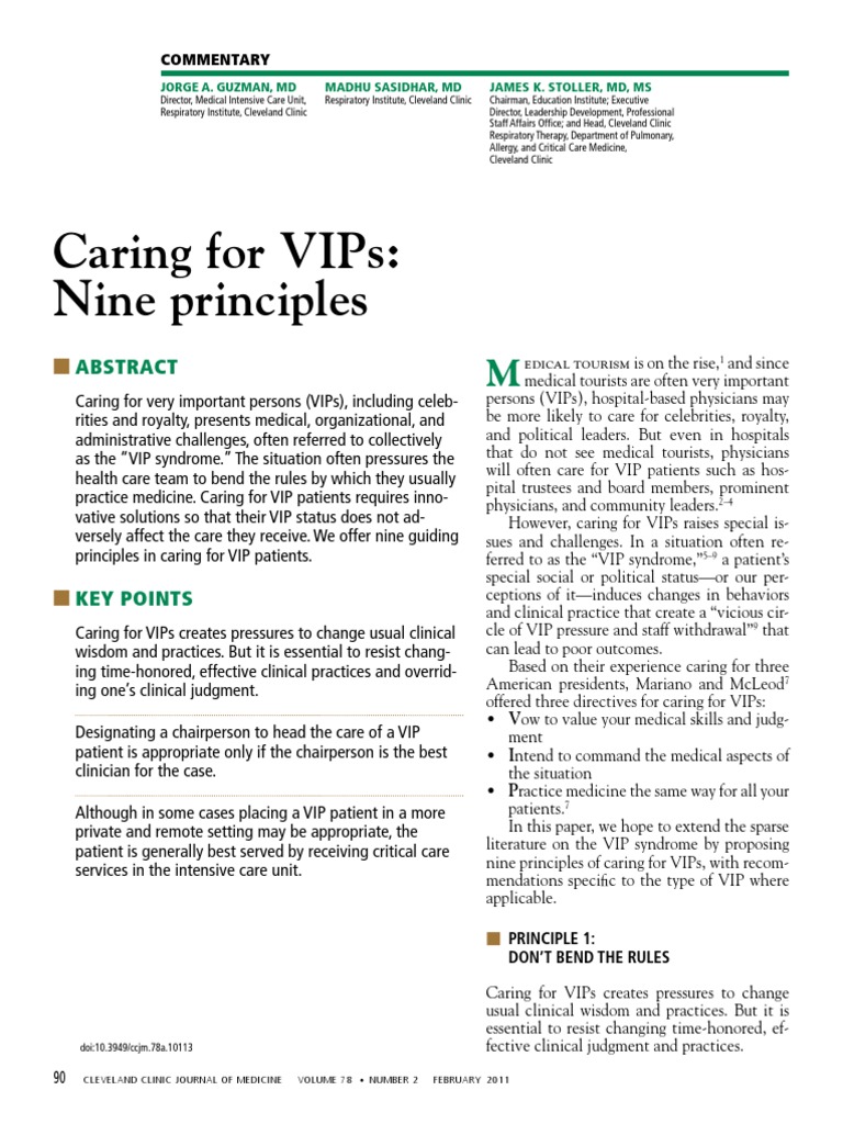Caring For VIPs-Nine Principles | PDF | Medical Record | Health Care