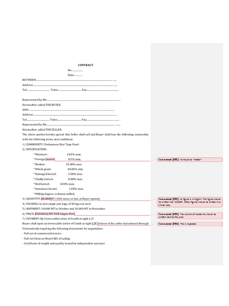 Rice Export Contract Example 1 | PDF | Letter Of Credit | Business