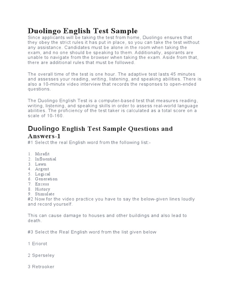 Duolingo English Test Sample | PDF | Test (Assessment) | Major ...