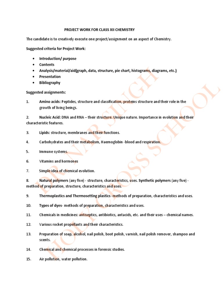 Class 12 Chemistry Project Ideas 2026 | PDF | Metabolism | Life Sciences