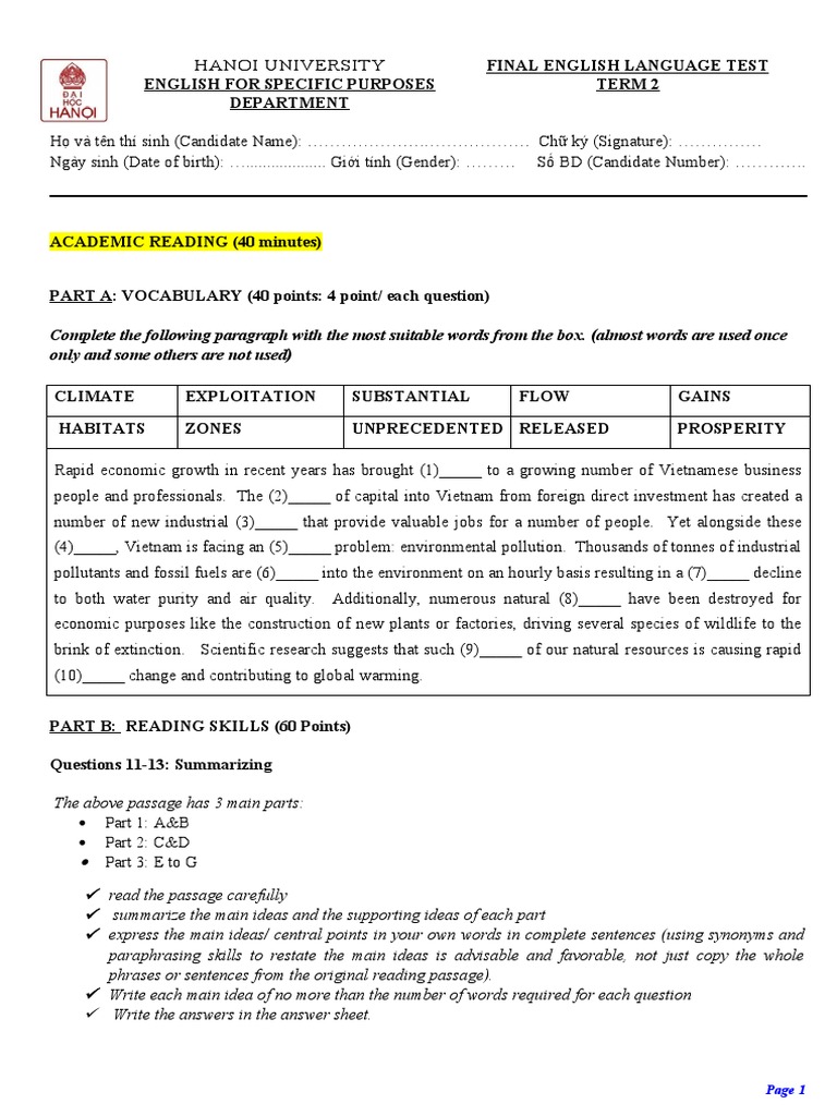 Final English Test: Academic Reading Skills | PDF | Hypertension | Cancer