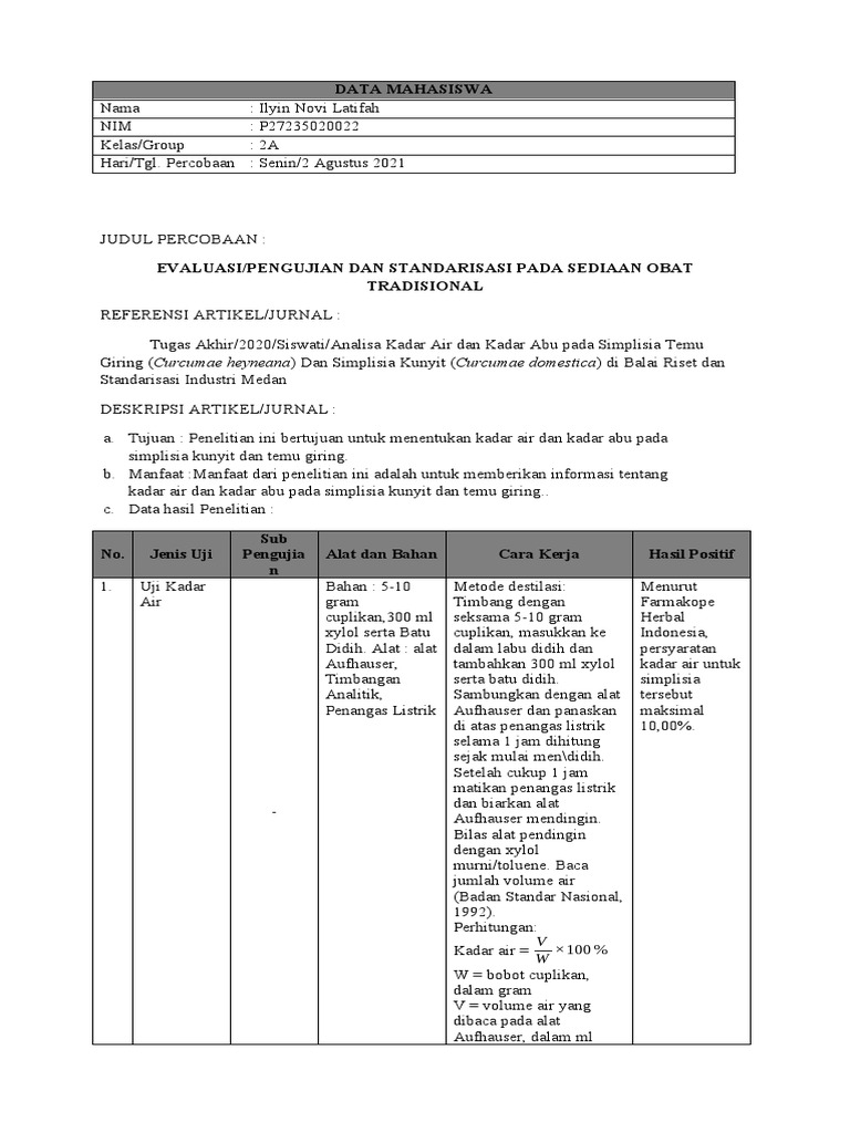 Ilyin Novi Latifah-3a-Standarisasi Obat Tradisional Acc | PDF