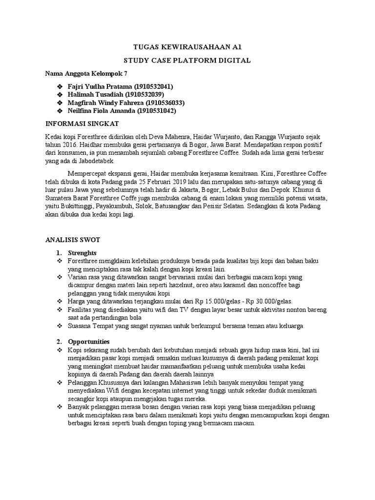 Tugas Case Study Kewirausahaan A1 | PDF