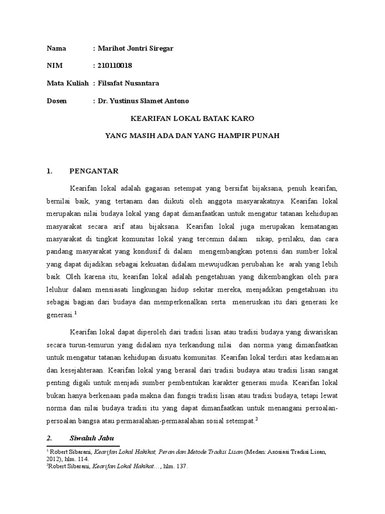 KEARIFAN LOKAL BATAK KARO | PDF