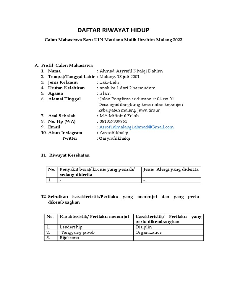 Formulir DRH Peserta | PDF