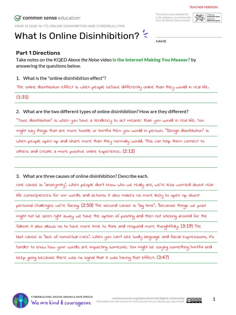 Year 12: Online Disinhibition Guide | PDF | Psychological Concepts ...
