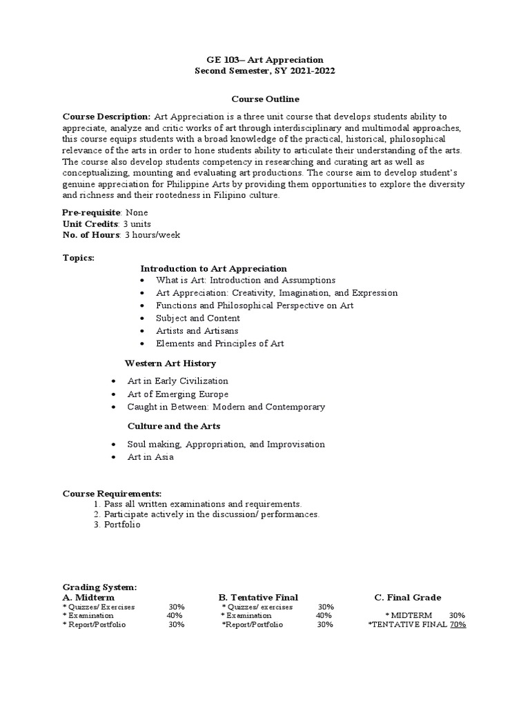 Art Appreciation Course Outline | PDF | Learning | Cognition