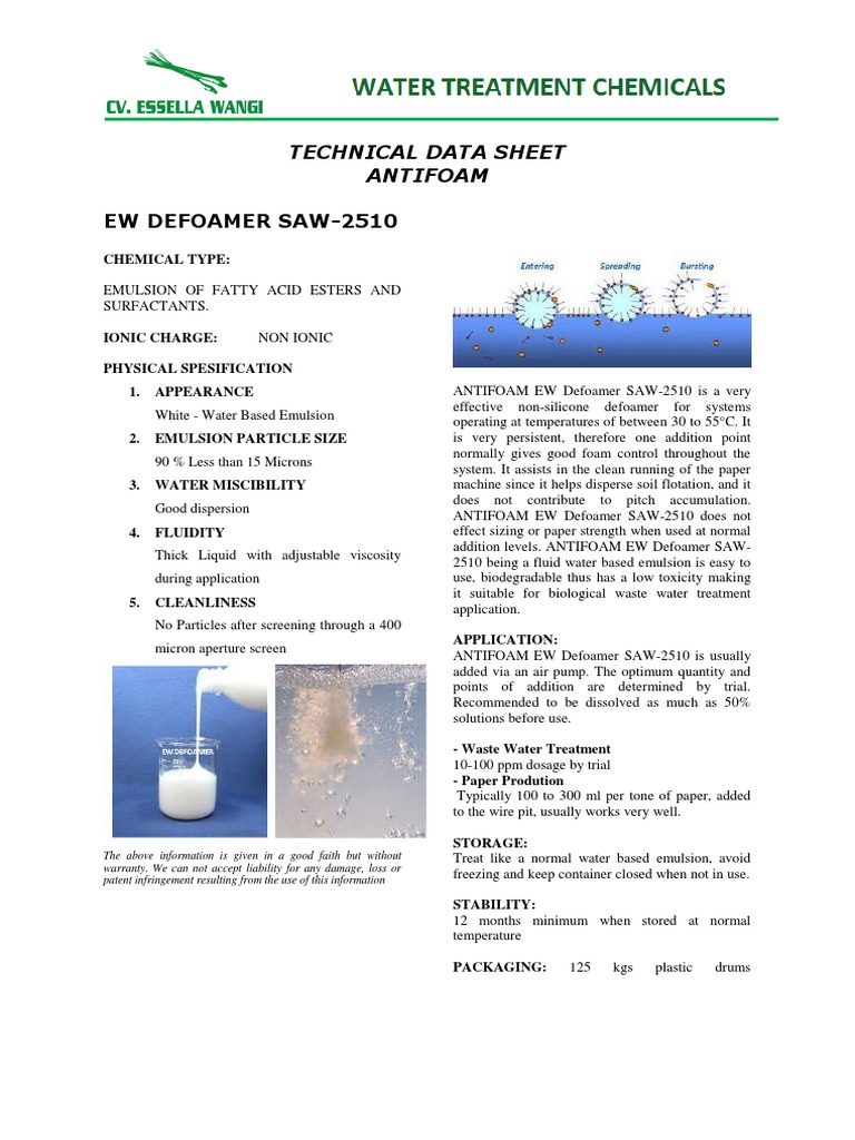 Tds-Antifoam Ew Defoamer Saw 2510 | PDF | Water | Emulsion