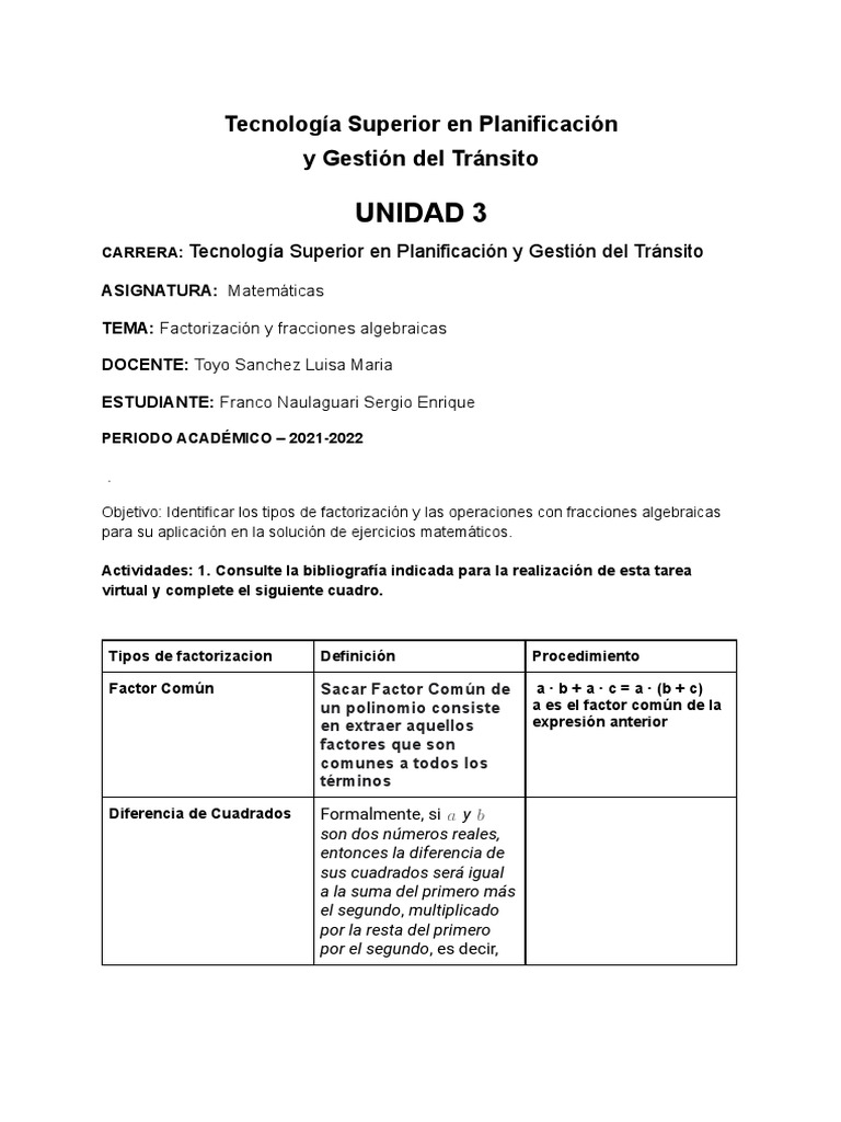 Tarea Virtual 1 Matematicas | PDF | Factorización | Números