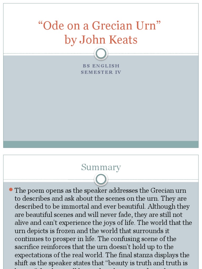 "Ode On A Grecian Urn" by John Keats: Bs English Semester Iv | PDF ...