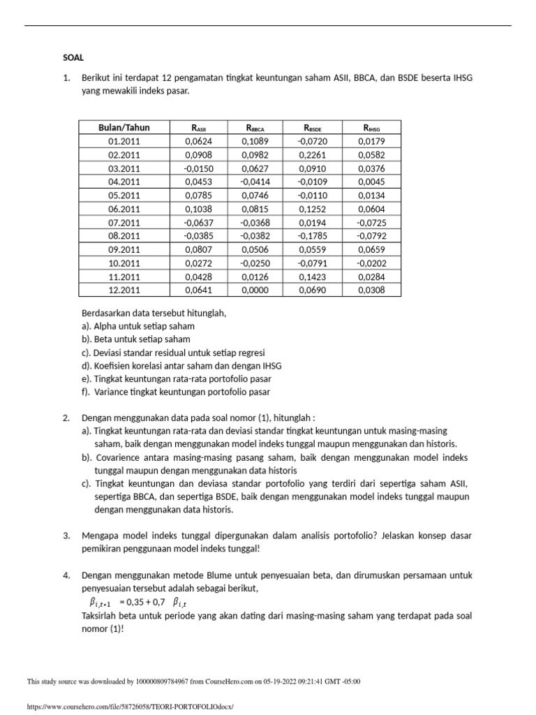 Analisis Portofolio Saham ASII dan BBCA | PDF | Metode & Bahan Ajar | Teknologi & Rekayasa