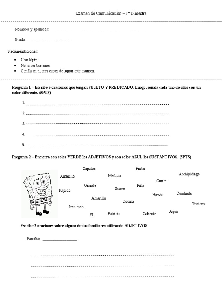 Examen de Comunicación para Sexto Grado | PDF | Sintaxis | Artes del ...