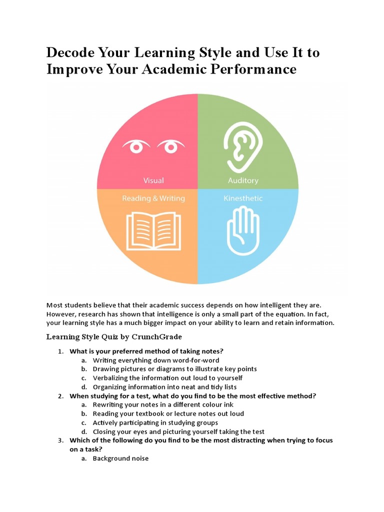 Decode Your Learning Style and Use It To Improve Your Academic Performance | PDF | Learning ...