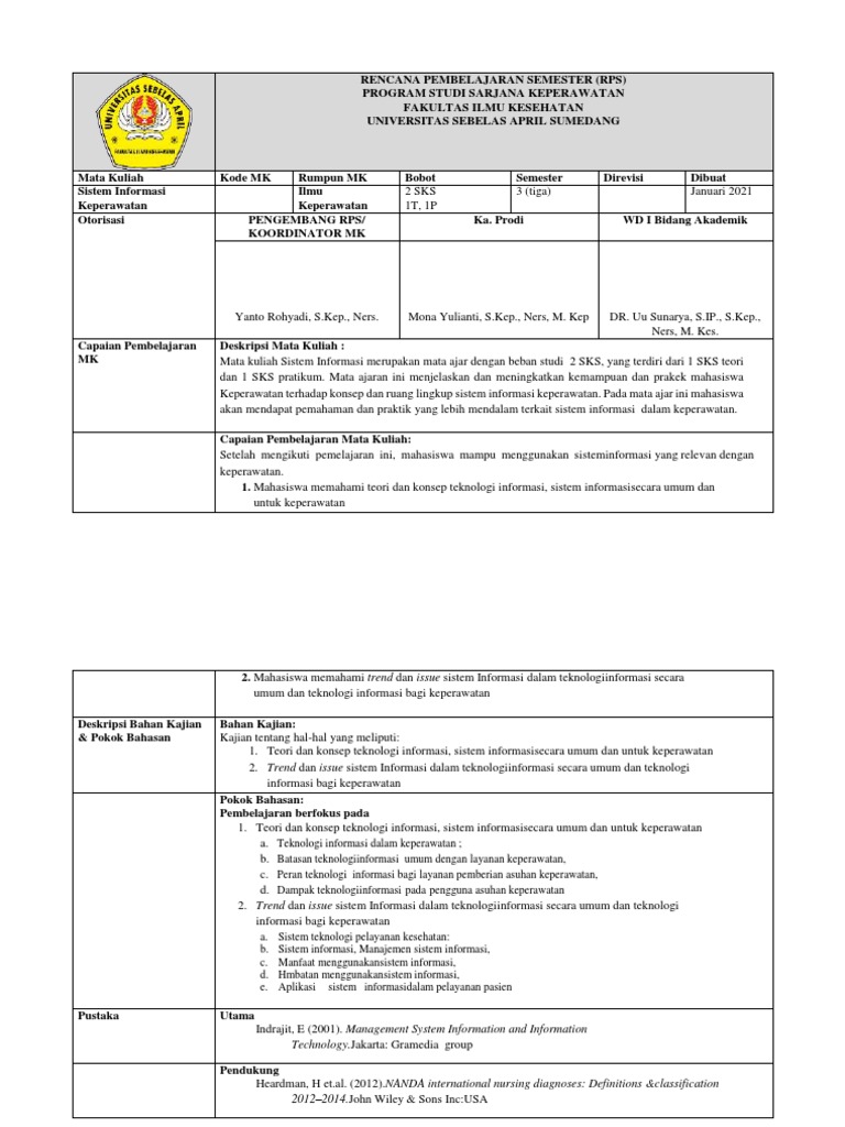 RPS Sistem Informasi Keperawatan | PDF | Pengembangan Diri | Sains & Matematika