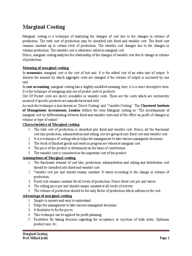 An In-Depth Explanation of Marginal Costing: Key Concepts, Assumptions ...