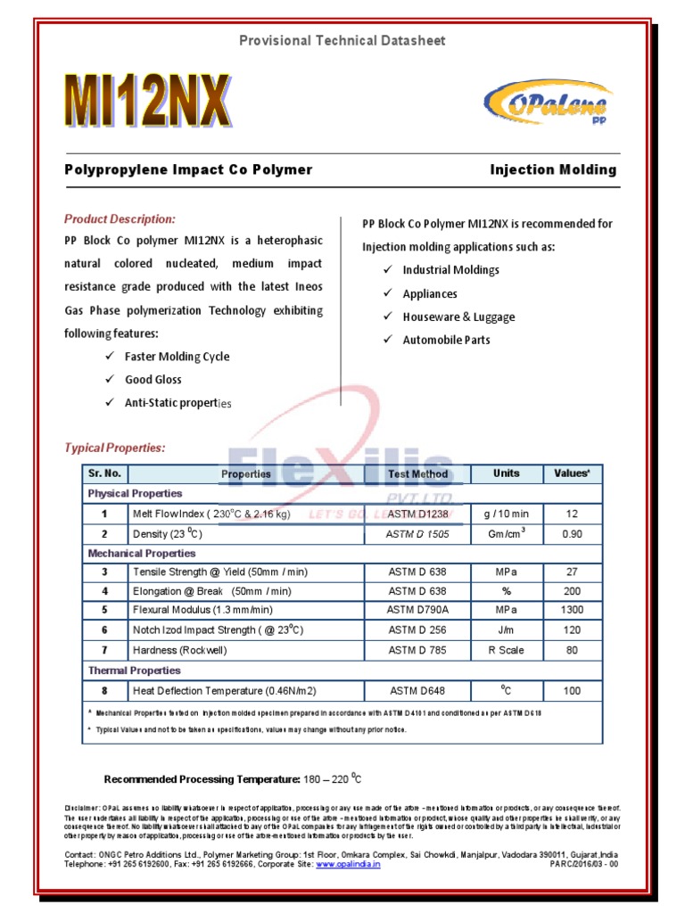 Polypropylene Impact Co Polymer Injection Molding: Provisional ...