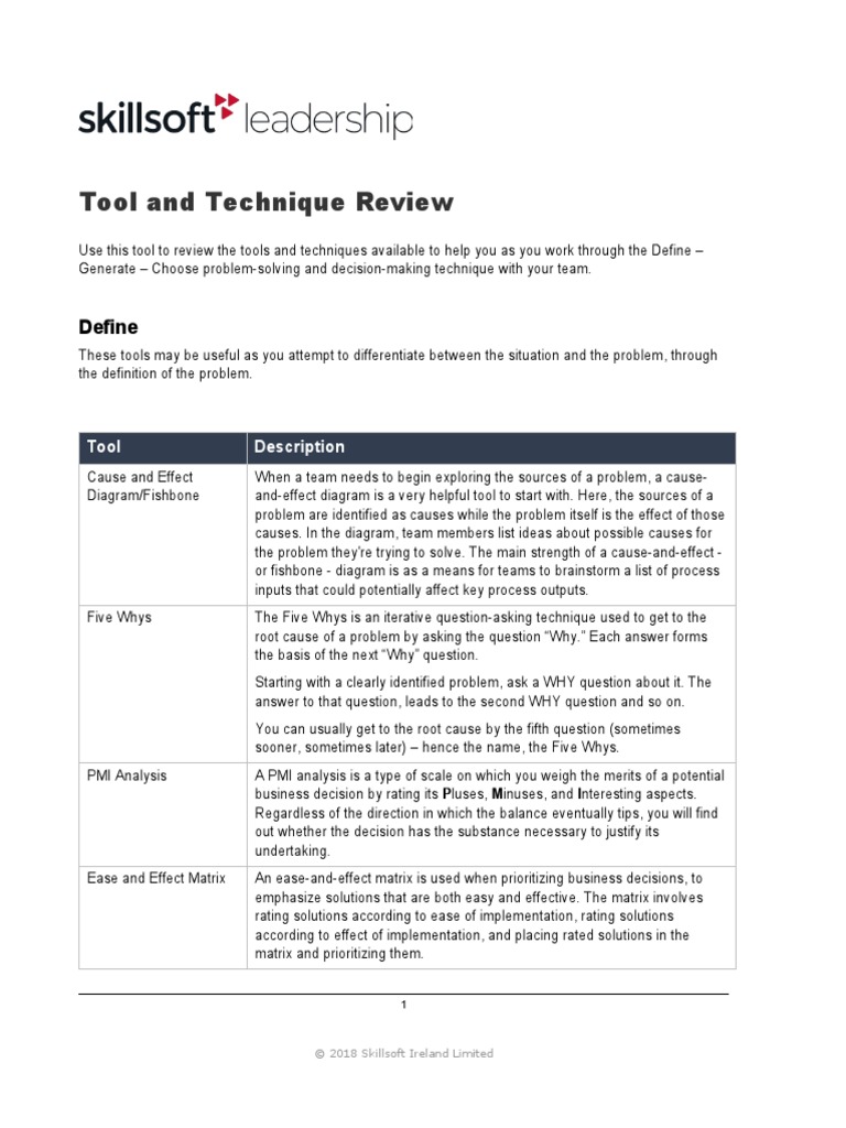 Tools and Techniques For Problem Solving | Download Free PDF | Brainstorming | Cognition