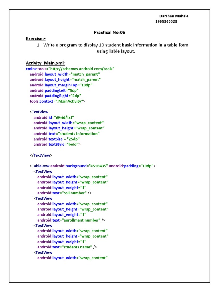 Write A Program To Display 10 Student Basic Information in A Table Form ...