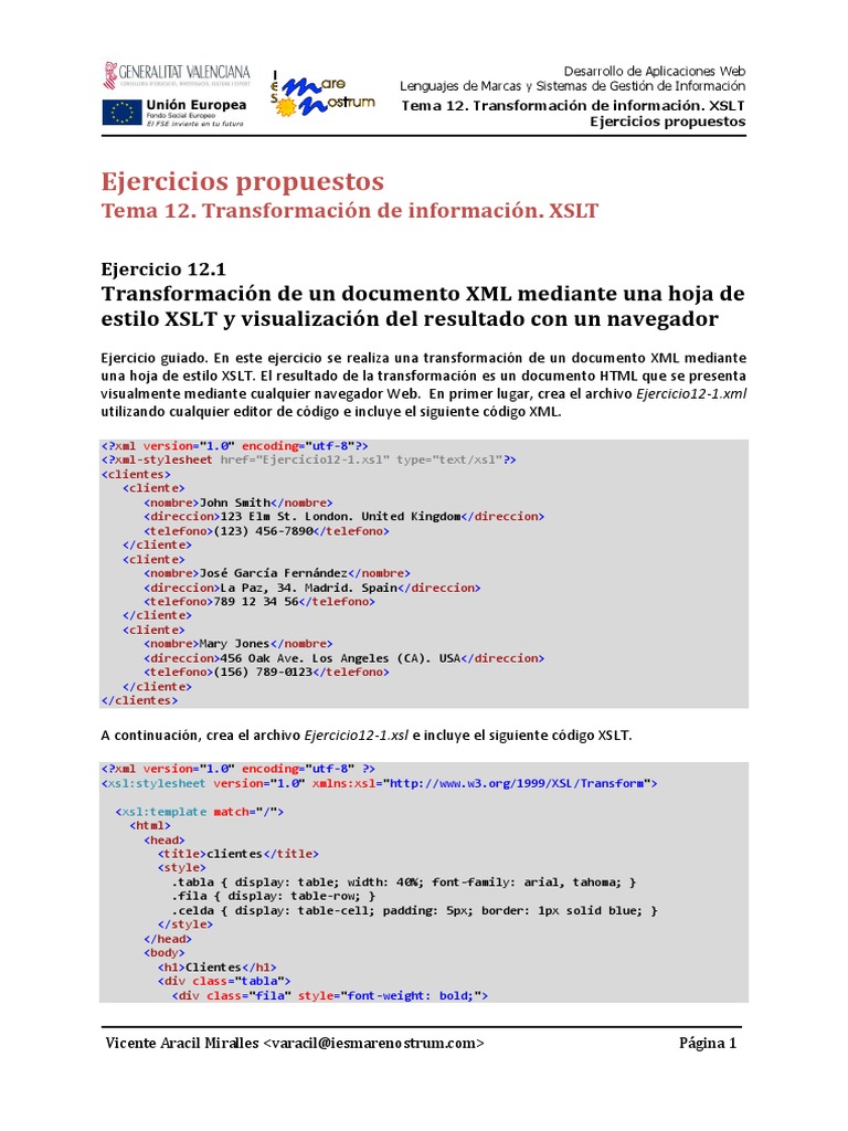 Tema 12 Ejercicios - Transformación de Información. XSLT | PDF | Xml | HTML