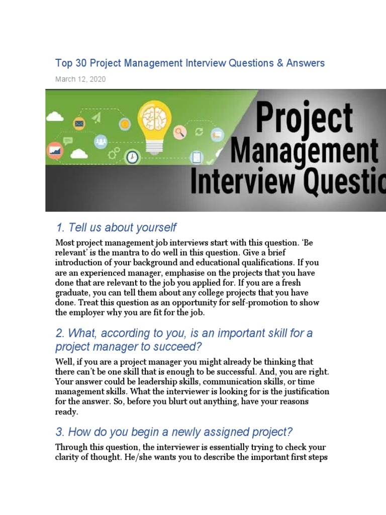 Project Manager Interview Questions | Download Free PDF | Project ...