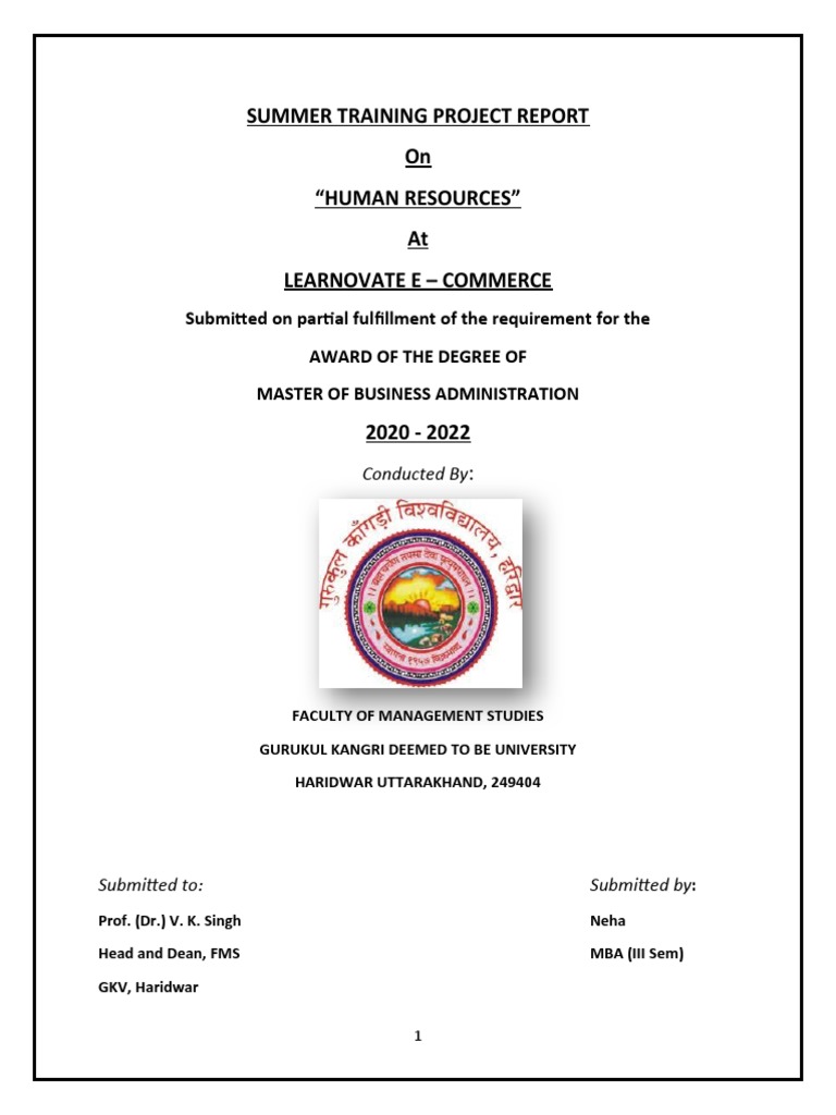 Summer Training Project Report On "Human Resources" at Learnovate E ...
