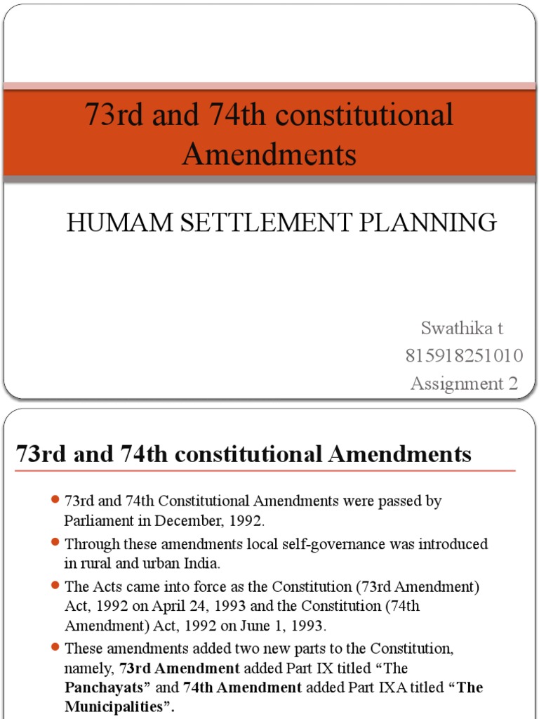 Swathi - 73rd and 74th Constitutional Amendments - HSP | PDF | Government