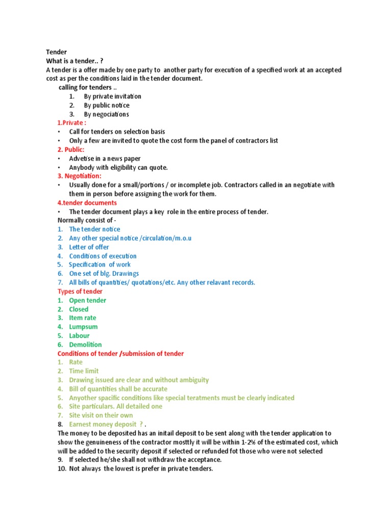 Unit 3 Tender and Contract | PDF | Architect | Specification (Technical Standard)