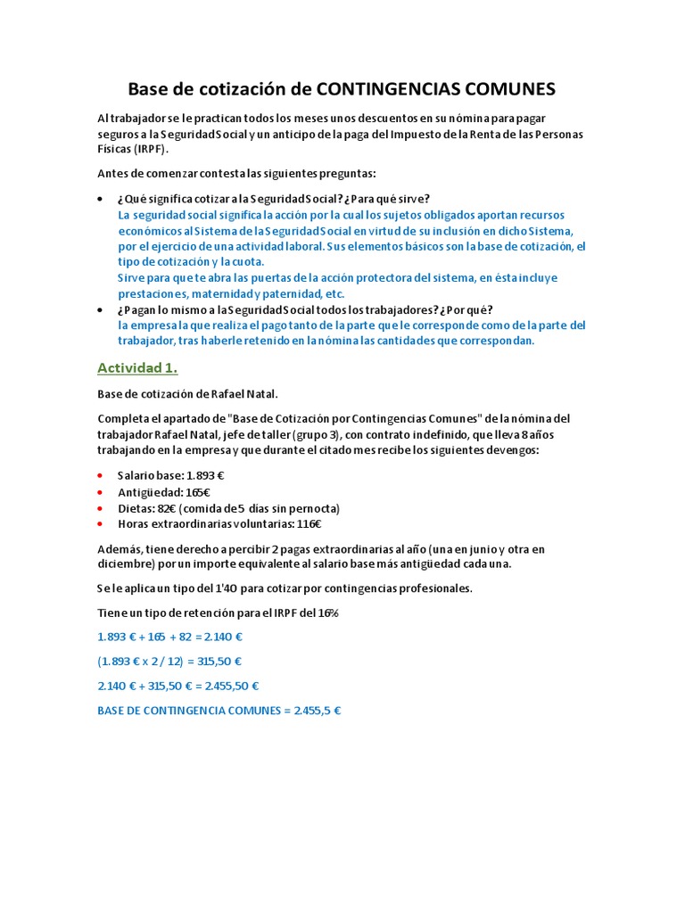 Base de Cotización de CONTINGENCIAS COMUNES | PDF