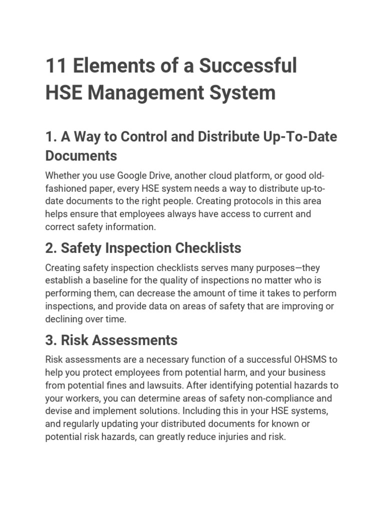 11 Elements of A Successful HSE Management System: 1. A Way To Control ...