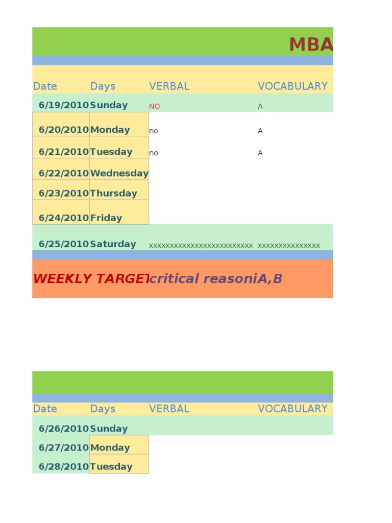 Mba Weekly Study Plan Week 1 | PDF | Career & Growth