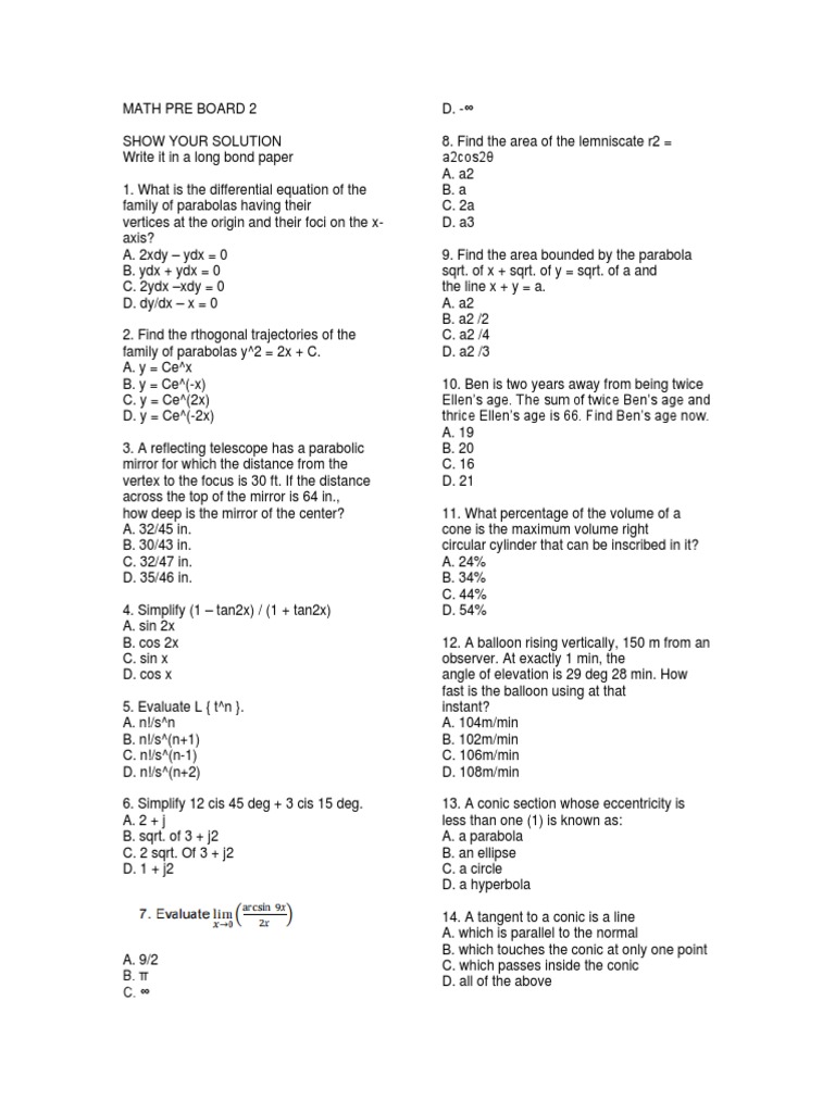 Math Preboard 2 | Download Free PDF | Geometry | Geometric Objects