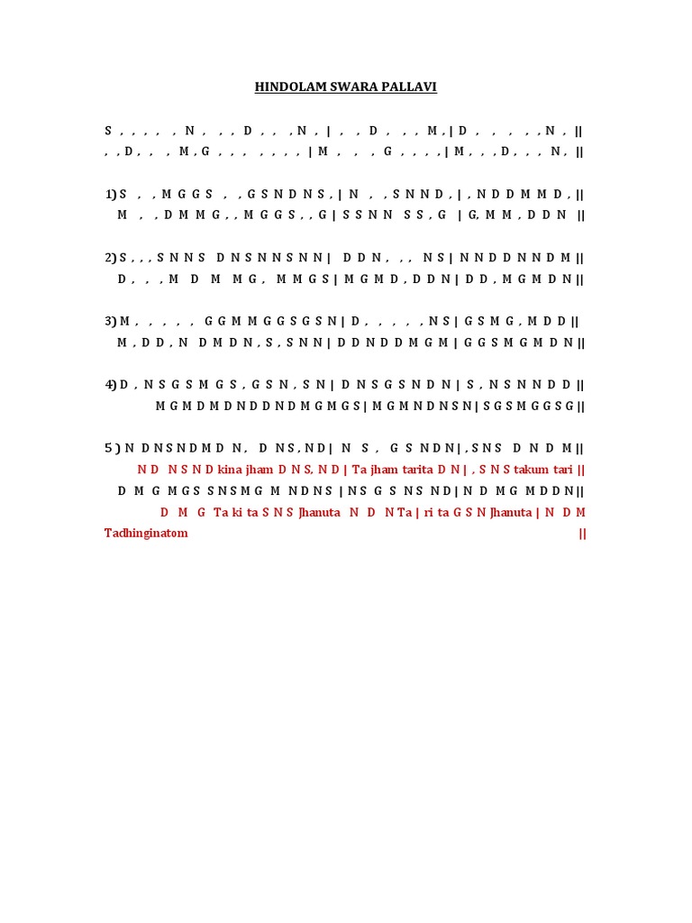 Hindolam Swara Pallavi | PDF