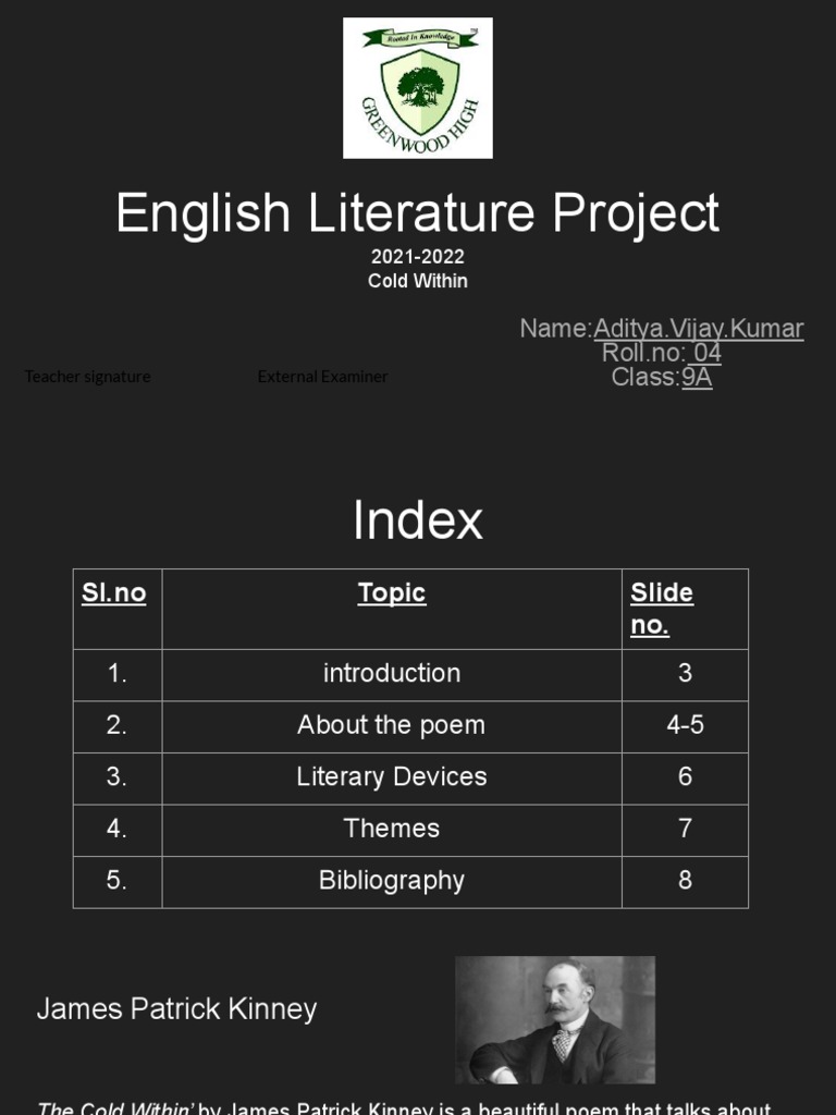 English Literature Project - 2021-2022 Cold Within | PDF | Poetry ...