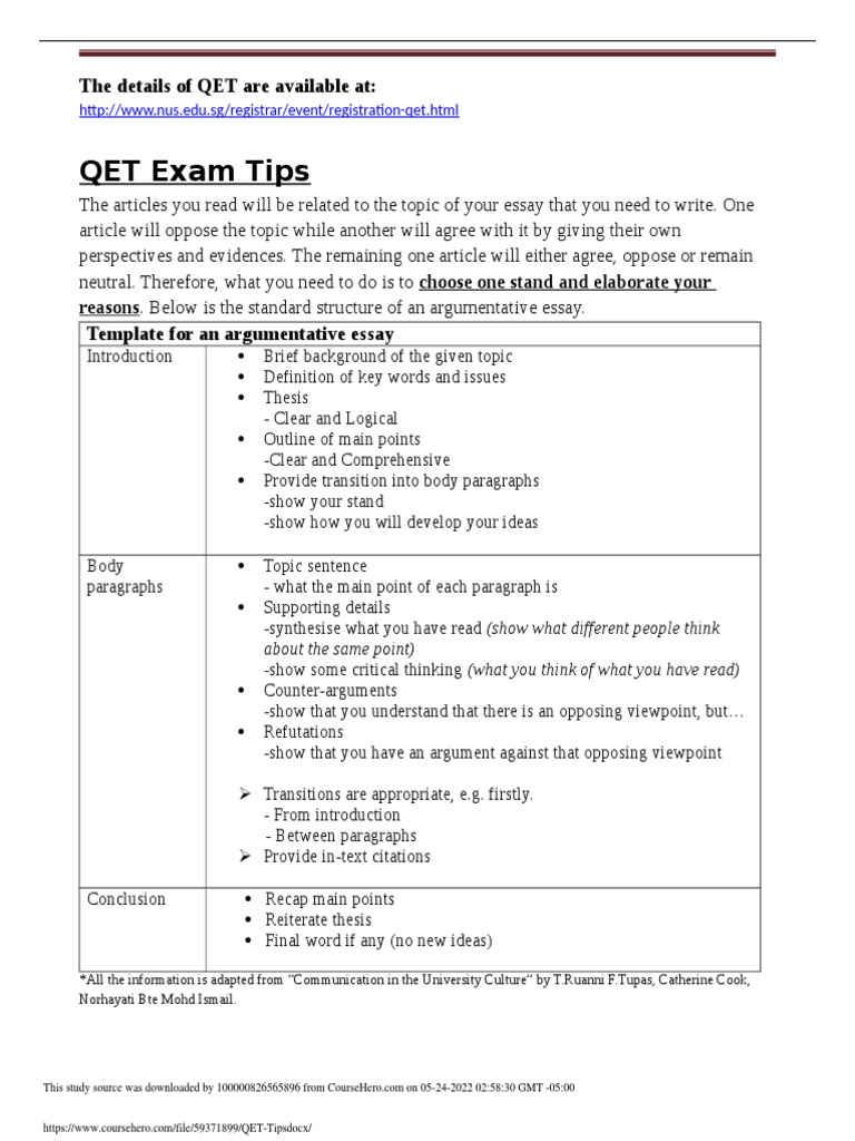 QET Exam Tips: The Details of QET Are Available at | PDF | Leadership ...