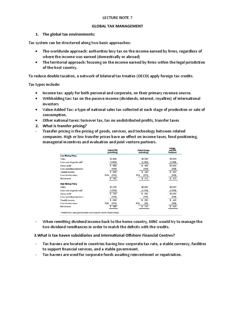 Global Tax Management 1. The Global Tax Environments | PDF | Finance ...