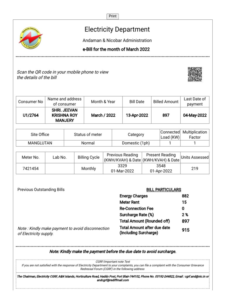 Electricity Department: Scan The QR Code in Your Mobile Phone To View The Details of The Bill ...
