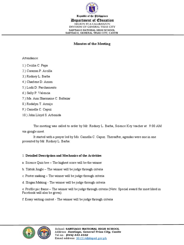 Minutes of The Meeting-Science Month Celebration 2021 | PDF