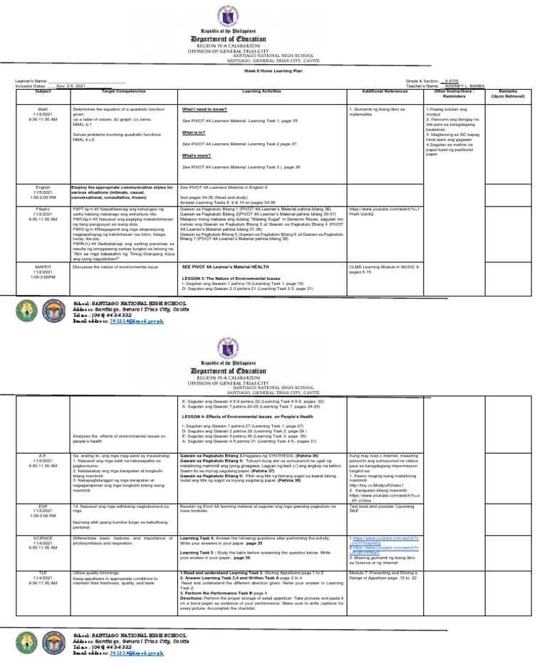 9-ATIS_Weekly-Home-Learning-Plan-Q1-W8 | PDF