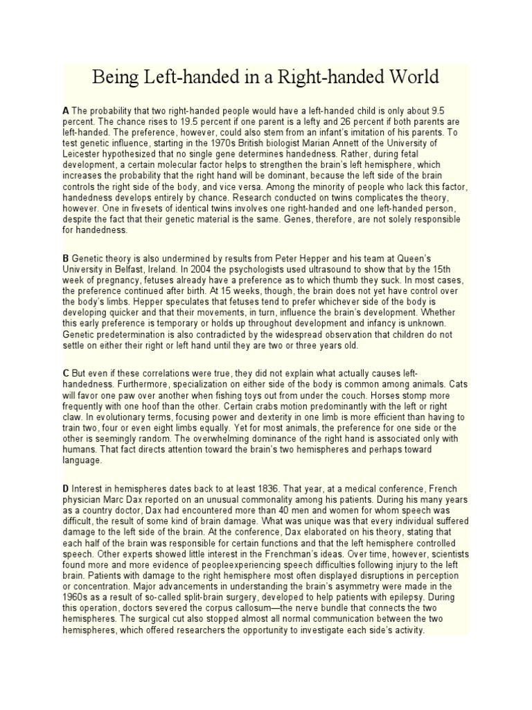Being Left-Handed in A Right-Handed World | PDF | Handedness | Cognition