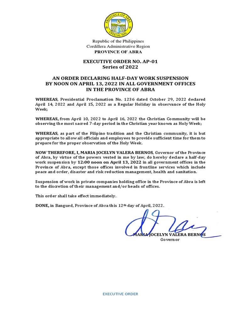 EO - Half Day Work Suspension (Holyweek 2022) | PDF