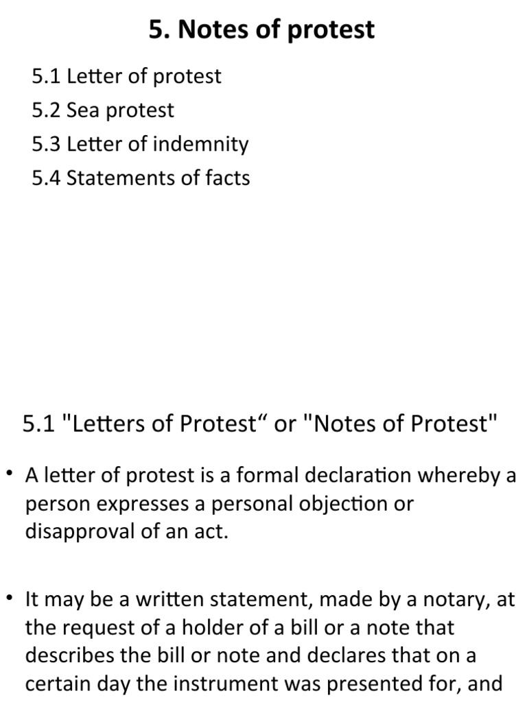 5.1 Letter of Protest 5.2 Sea Protest 5.3 Letter of Indemnity 5.4 ...