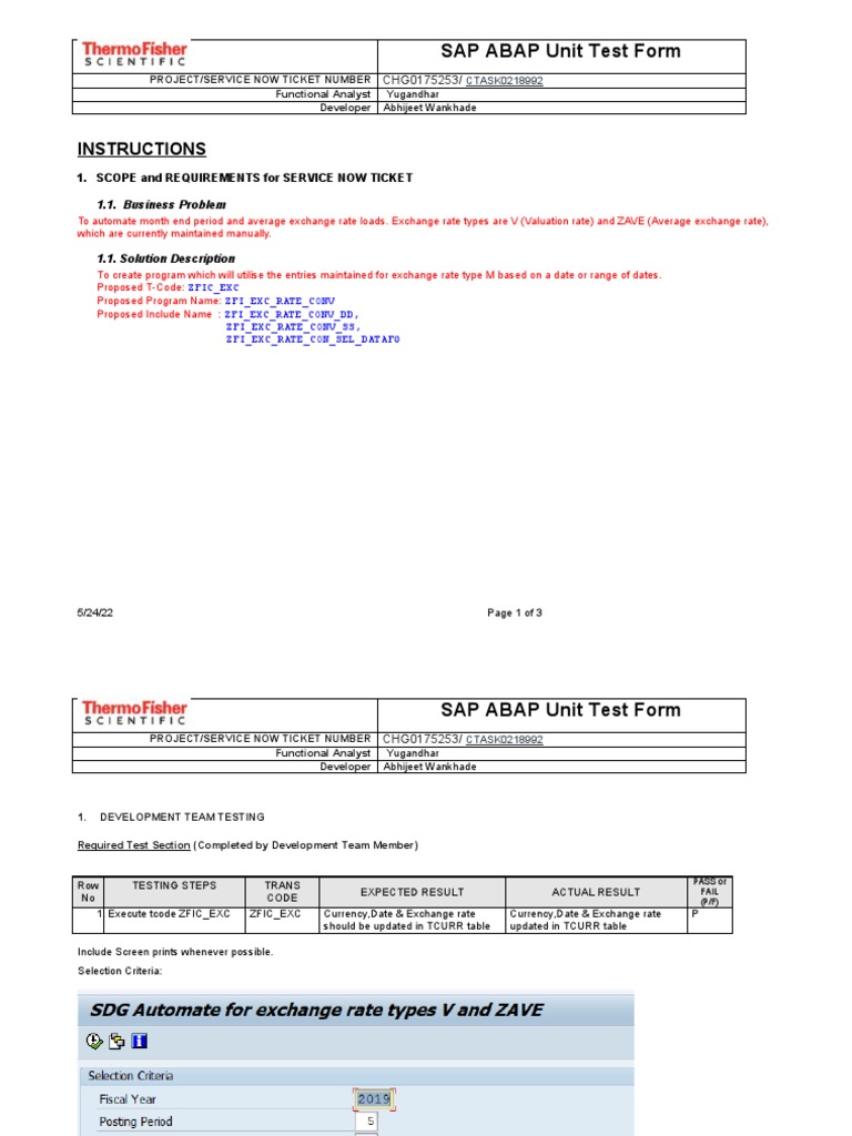 SAP Unit Test Form - CHG0175253 | PDF | Unit Testing | Software Engineering