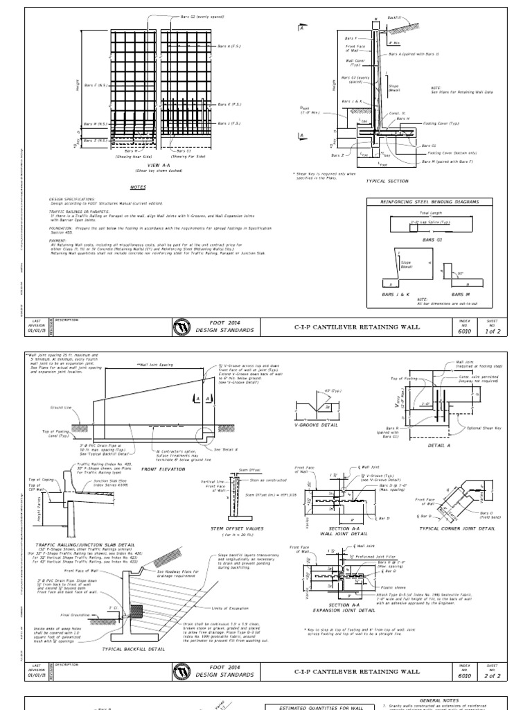 FDOT 2014: of C-I-P Cantilever Retaining Wall 1 2 6010 | PDF | Wall ...